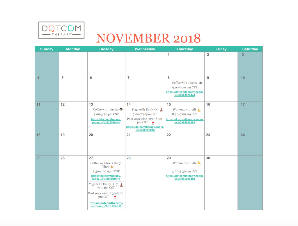 November Activities Calendar – Huddle Up